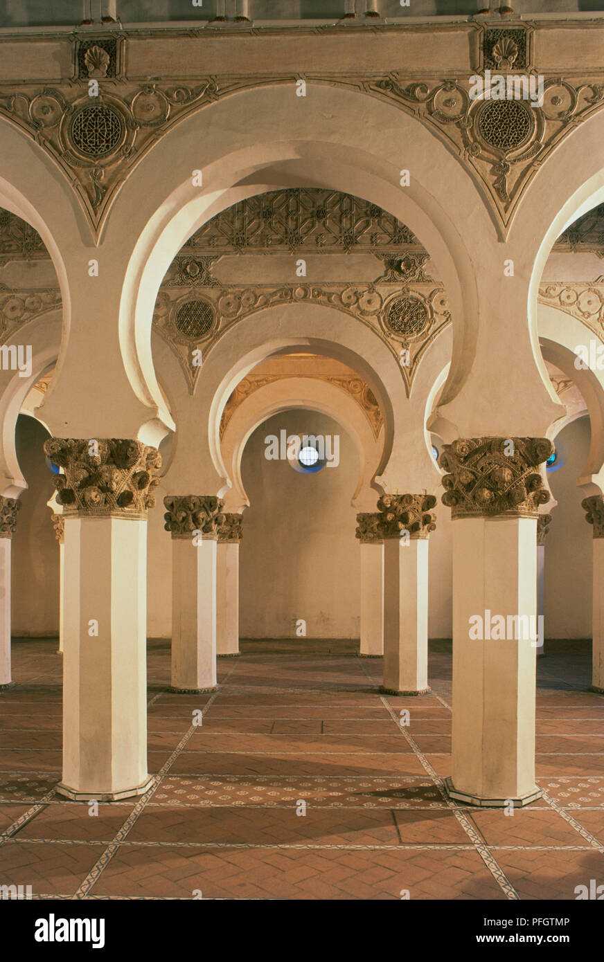 Spain, Toledo, Mudejar-style horseshoe arches inside the Sinagoga de ...