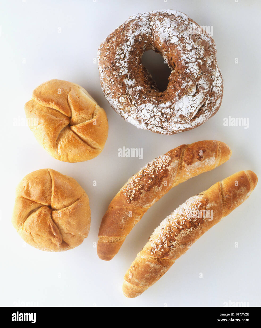 Austrian breads, including white bread buns (Kaisersemmel), bread ...