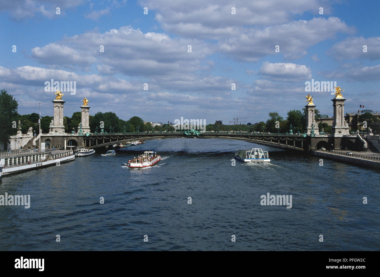 France, Paris, Pont Alexander III, single span bridge over river Seine ...