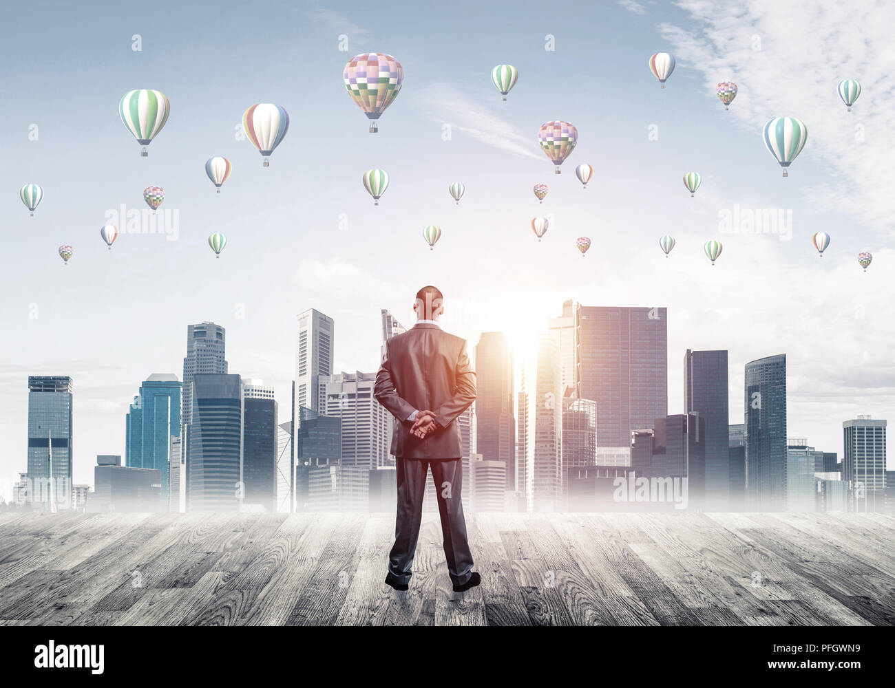 Motivation and inspiration concept with modern cityscape and bus Stock ...