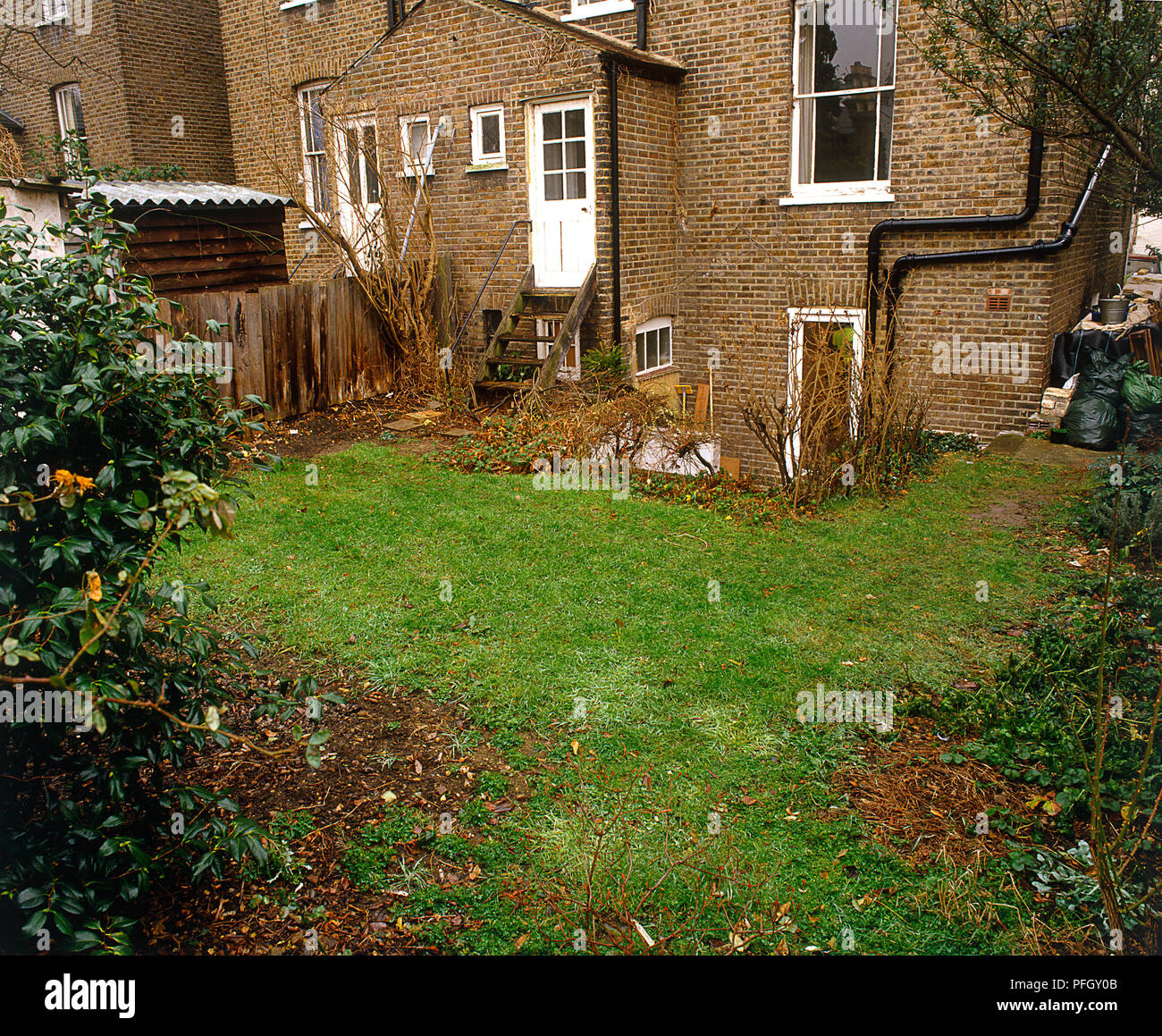 Great Britain, England, London, back garden of residential building ...