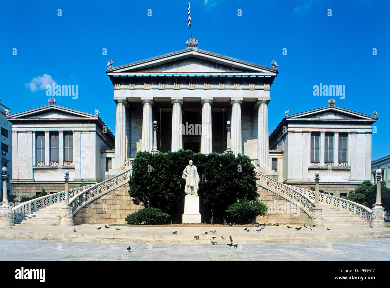 Greece, Athens, National Library, facade and forecourt, front view ...