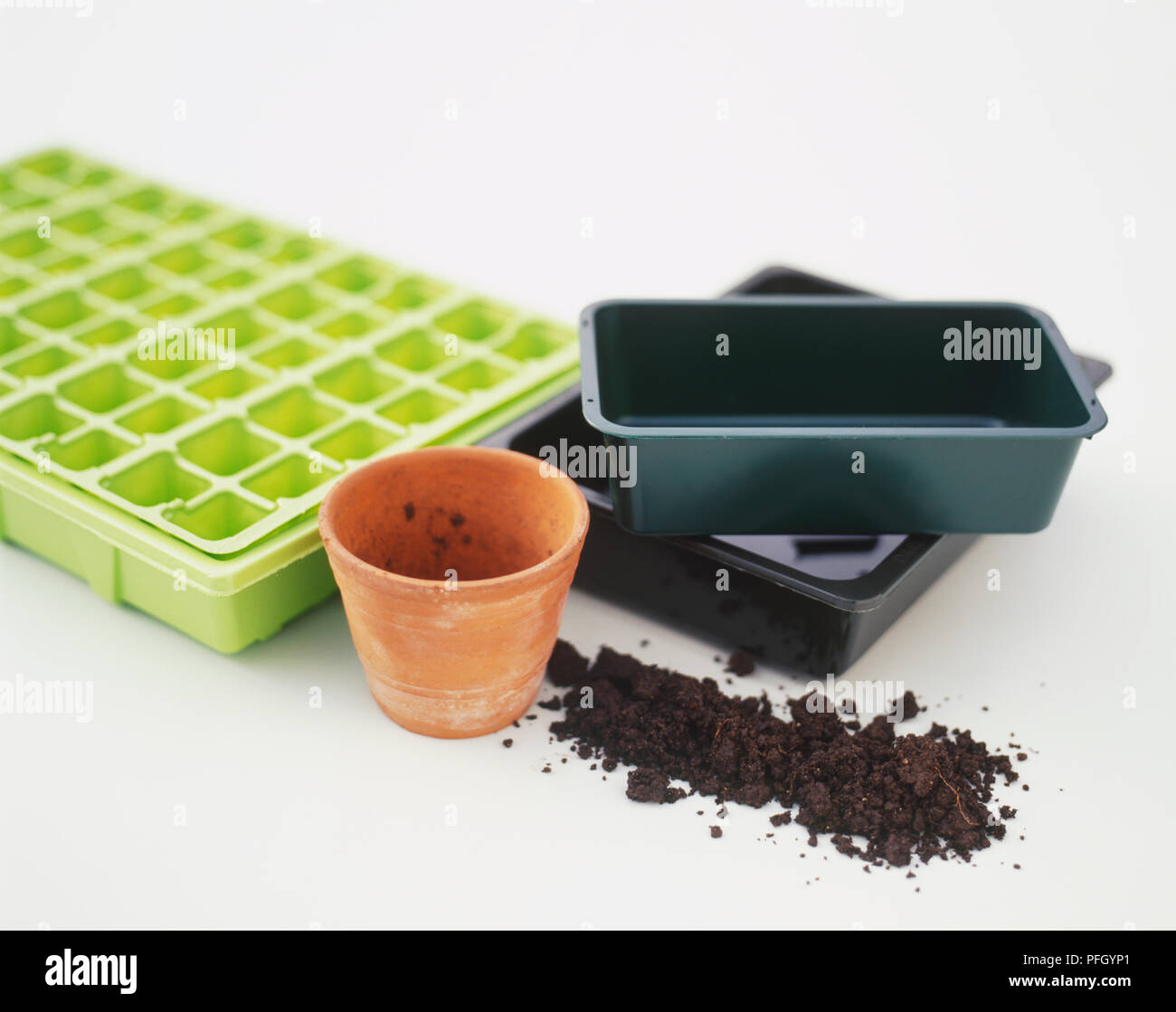 Plant pot, plastic plug or modular tray, plastic seed tray, soil Stock ...