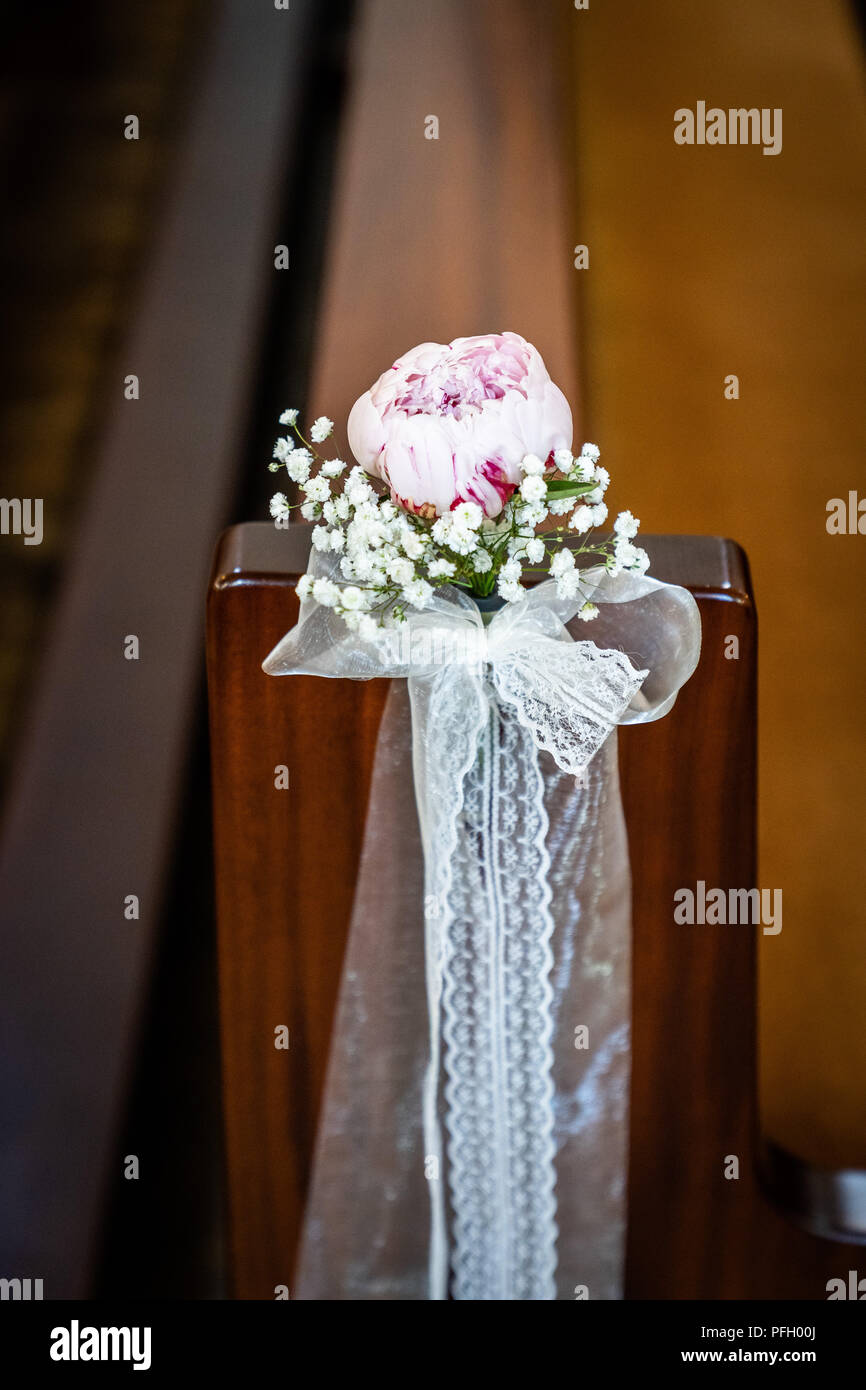 the peony at the church bench Stock Photo - Alamy