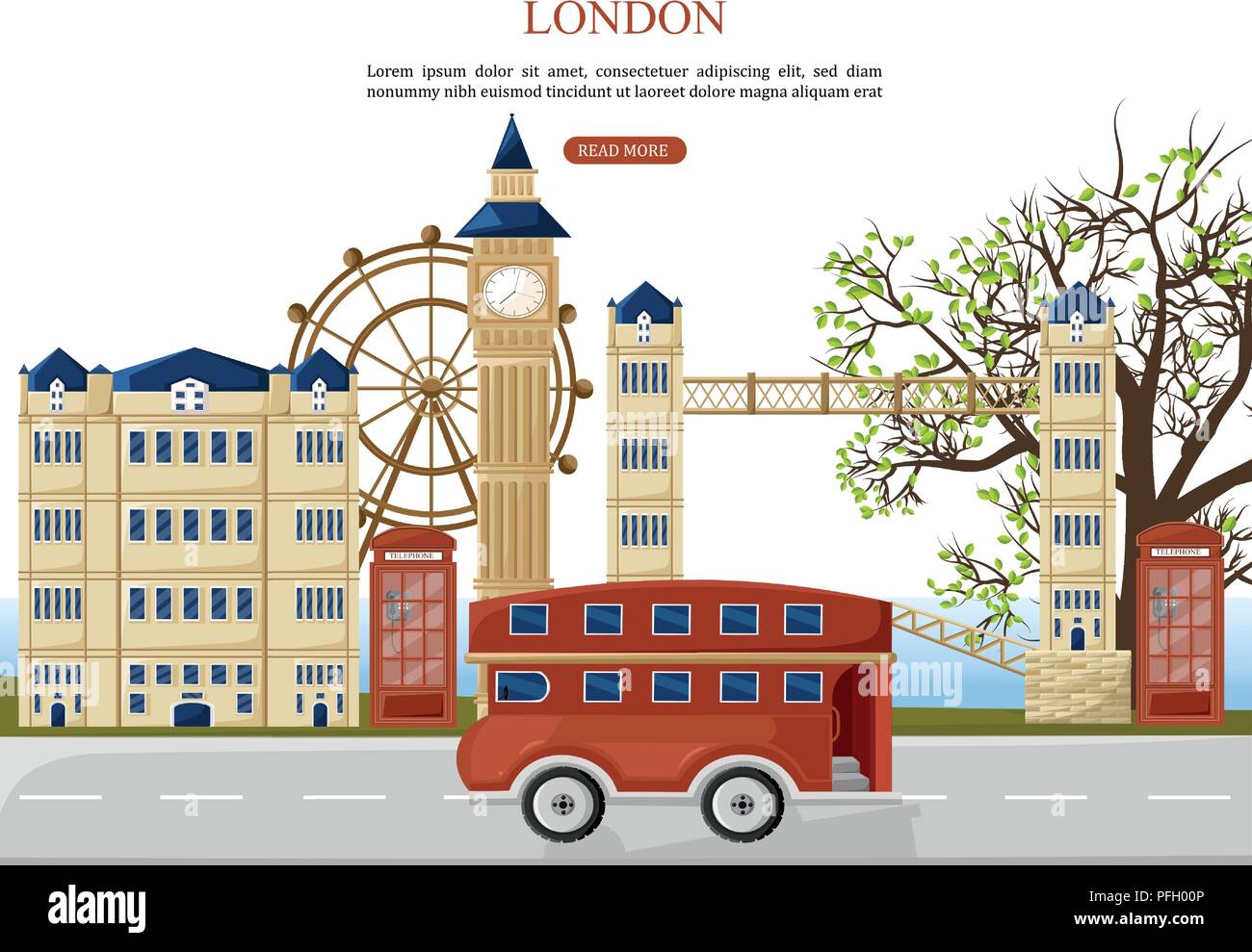 London travel bus Vector. Architecture facades on background. City ...