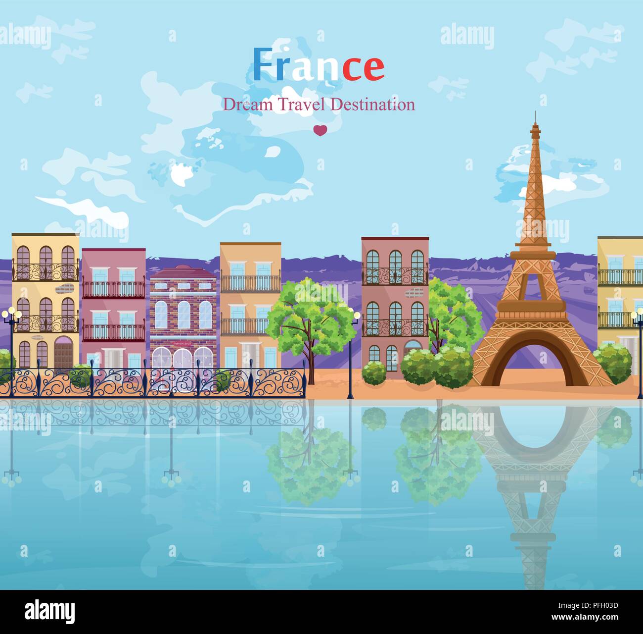 Paris landscape architecture of the city Vector. Tour Eiffel famous ...
