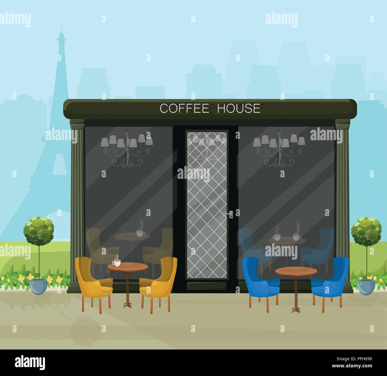 Modern coffee house Vector. Architecture facades background Stock ...