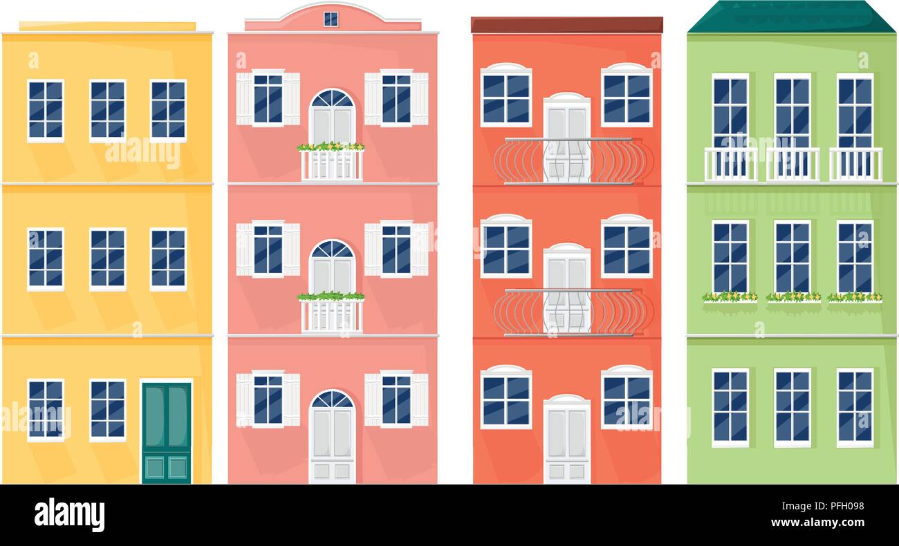 Italy colorful facades Vector. cityscape architecture cartoon style ...