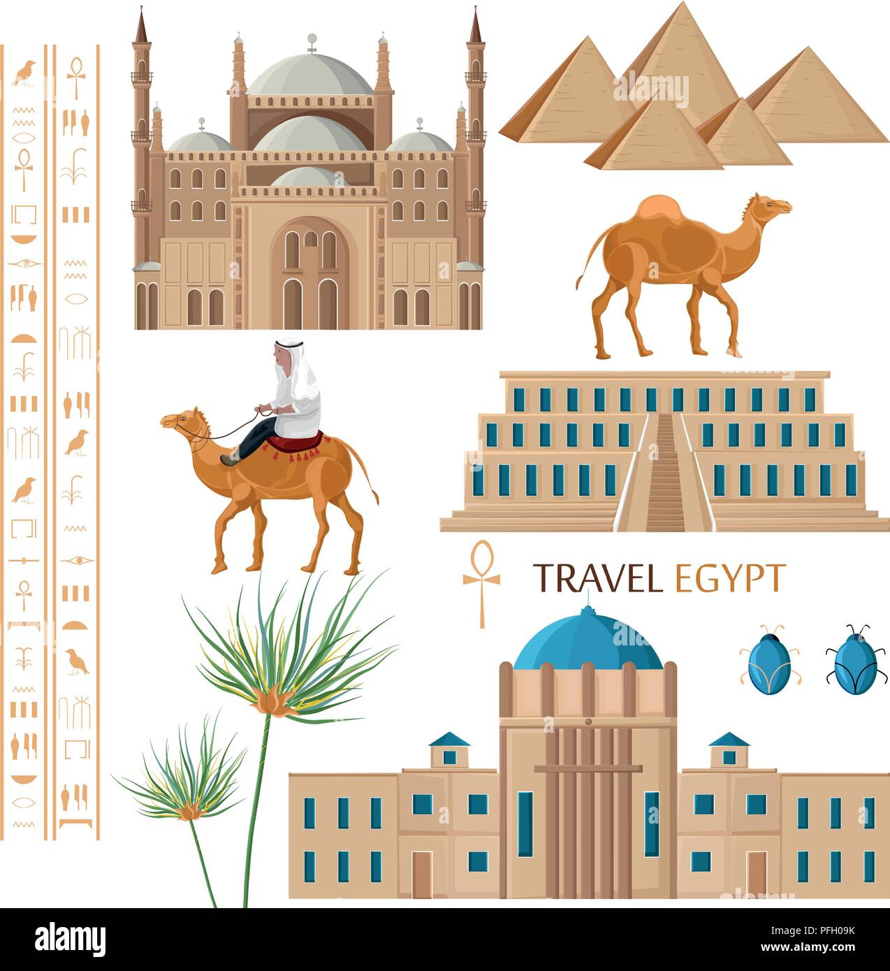 Egypt architecture and symbol elements set Vector. Famous city ...