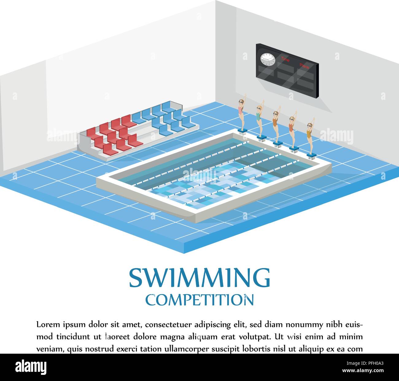 Swimming competition template Vector. Swimming pool isometric view ...