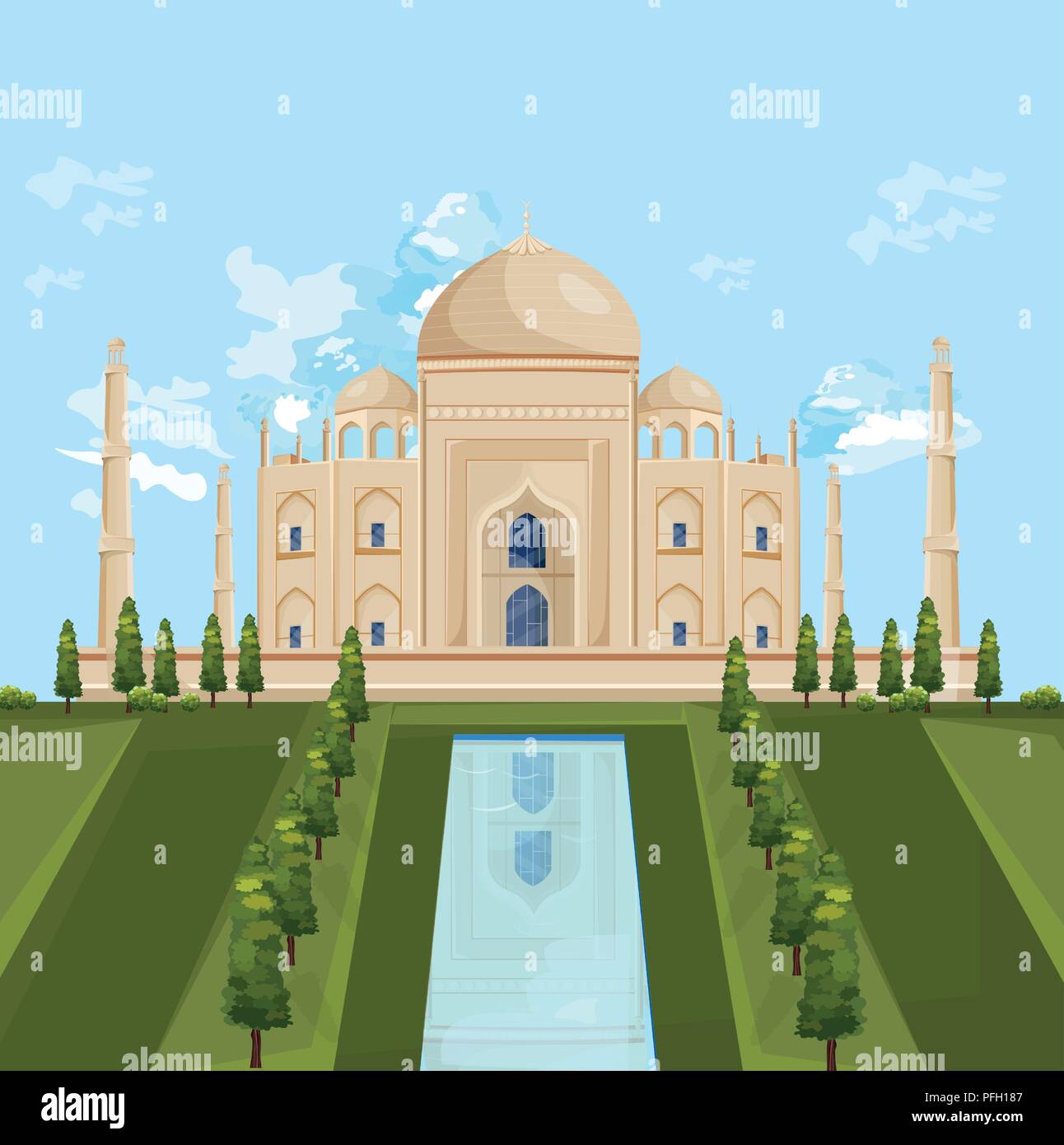 Taj Mahal India famous building attraction. Vector summer background ...