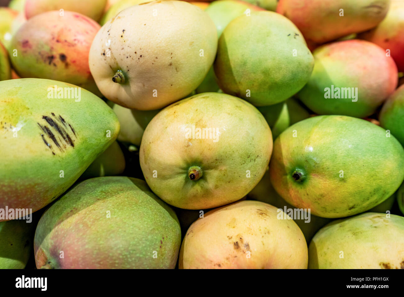 Fresh, delicious sweet mangoes background Stock Photo - Alamy