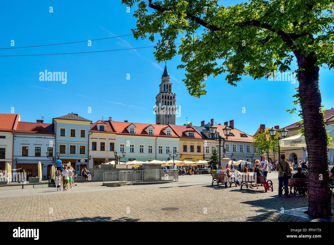 BIELSKO-BIALA, POLAND - MAY 13, 2018: Beautiful historic market in ...