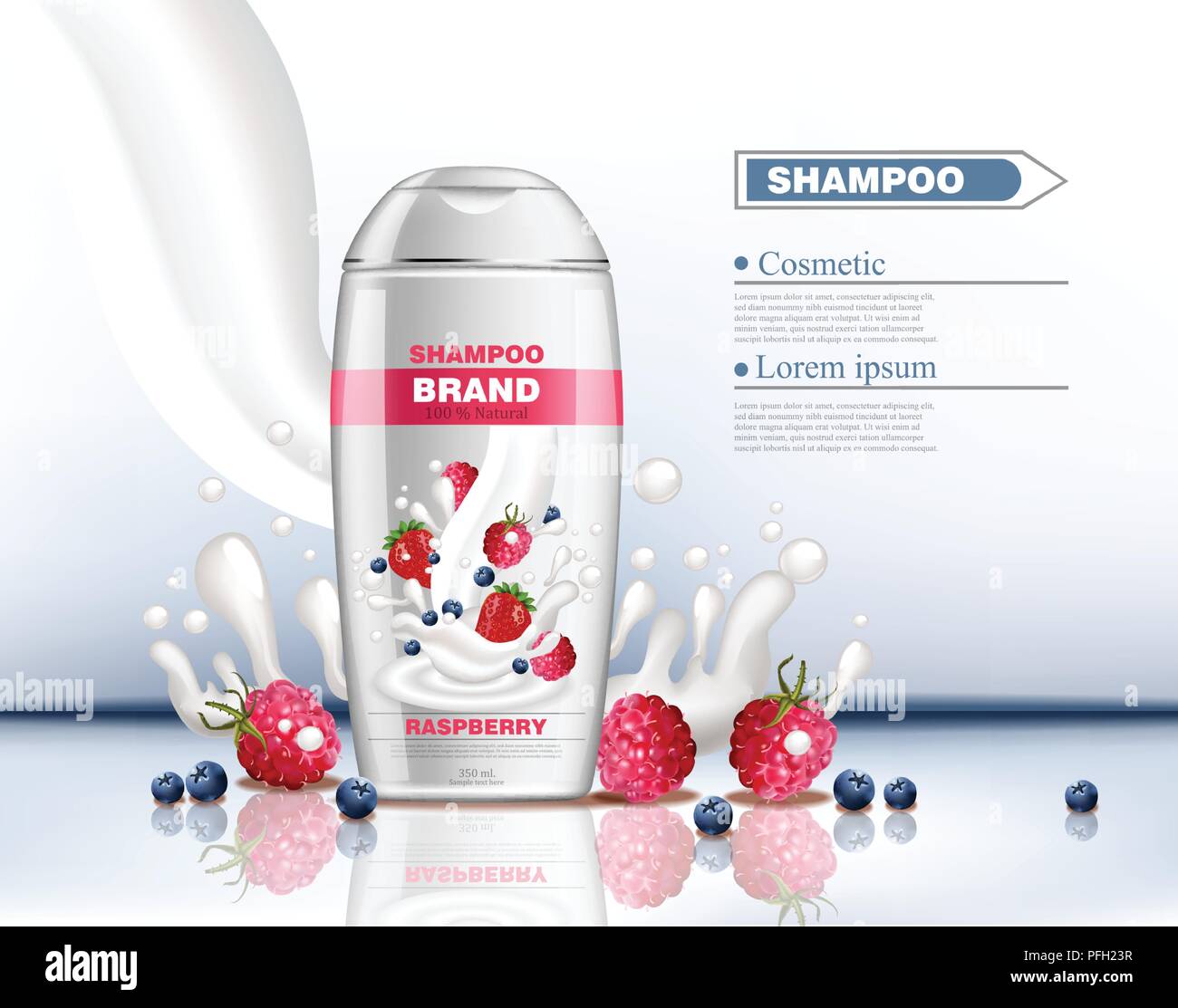 Berry fruits shampoo Vector realistic cosmetics. Product packaging mock ...