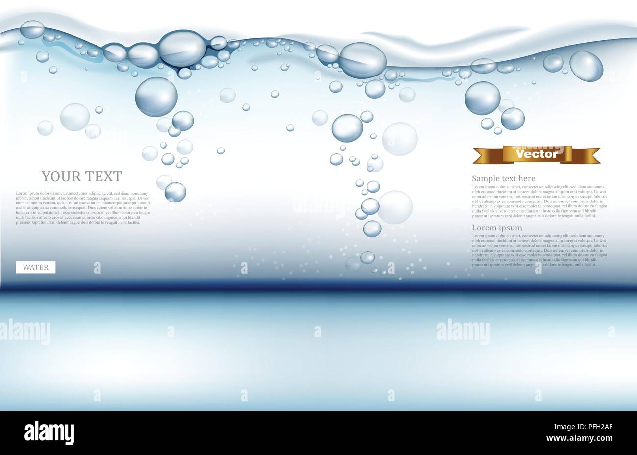 Under water background with bubbles, water drops and light waves Vector ...