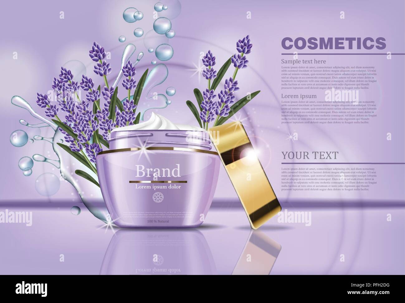 Lavender cream cosmetic Vector mock up. Realistic product packaging ...