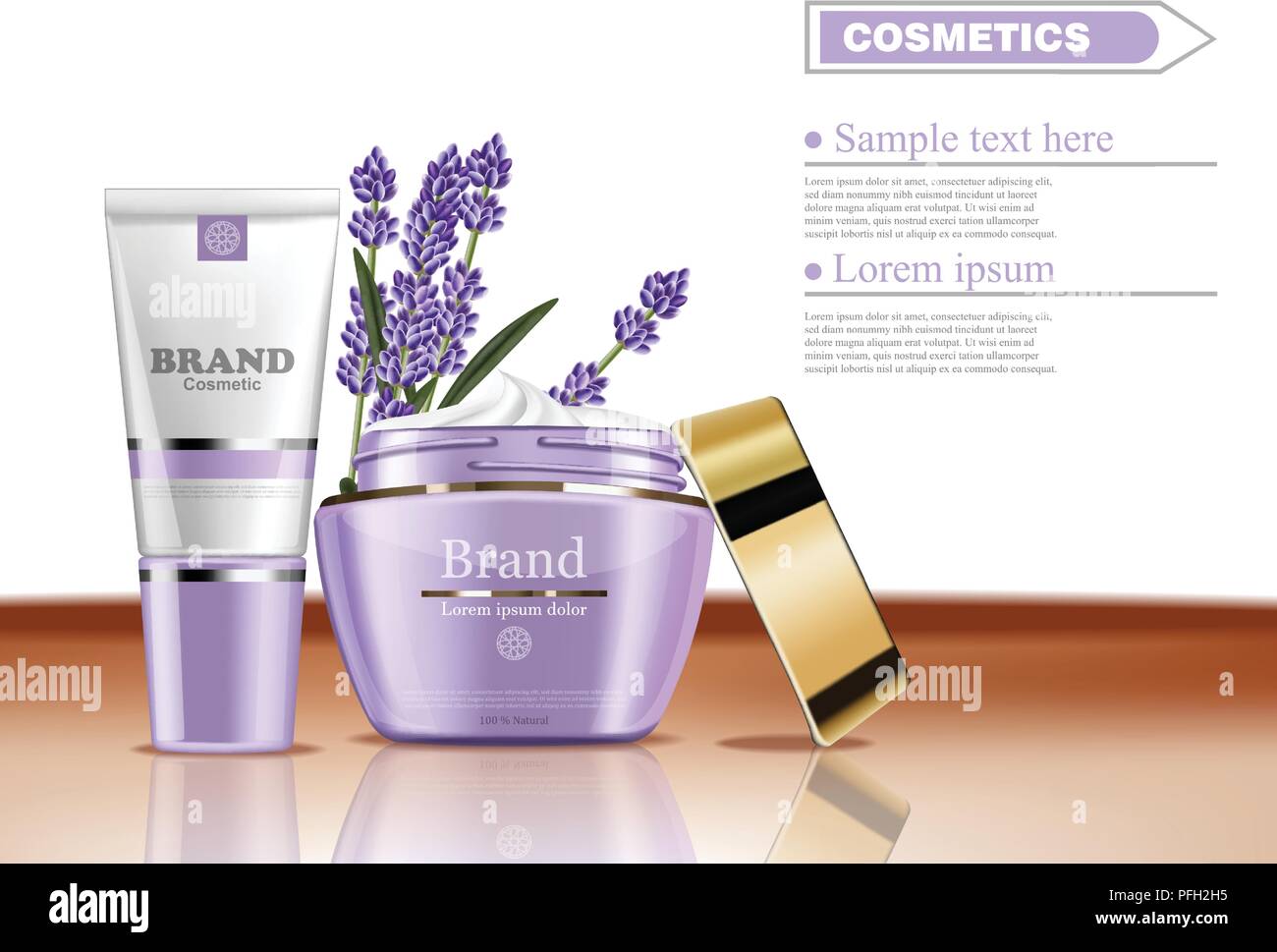 Lavender cream cosmetic set collection Vector mock up. Realistic ...
