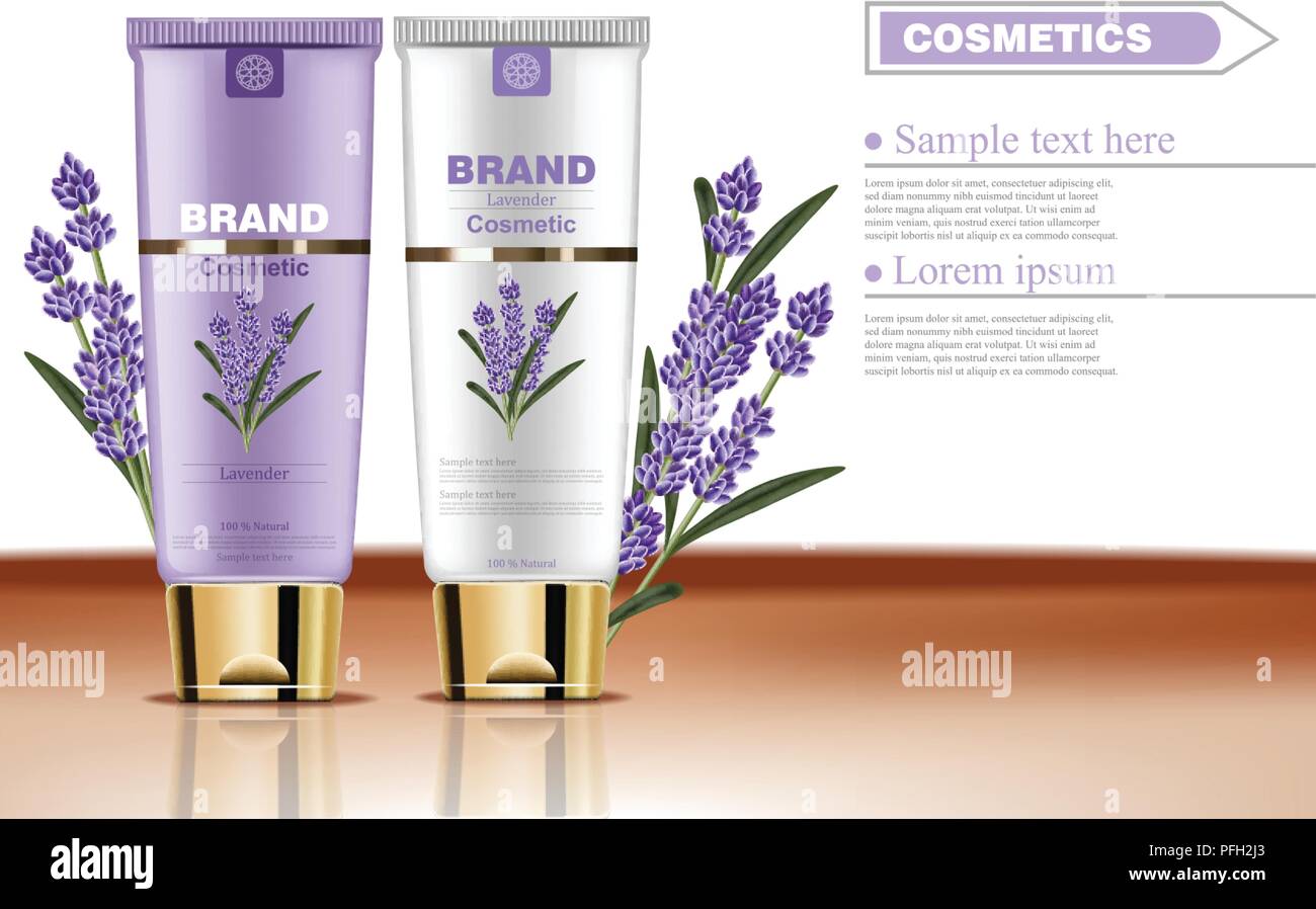 Lavender cream cosmetic set collection Vector mock up. Realistic ...