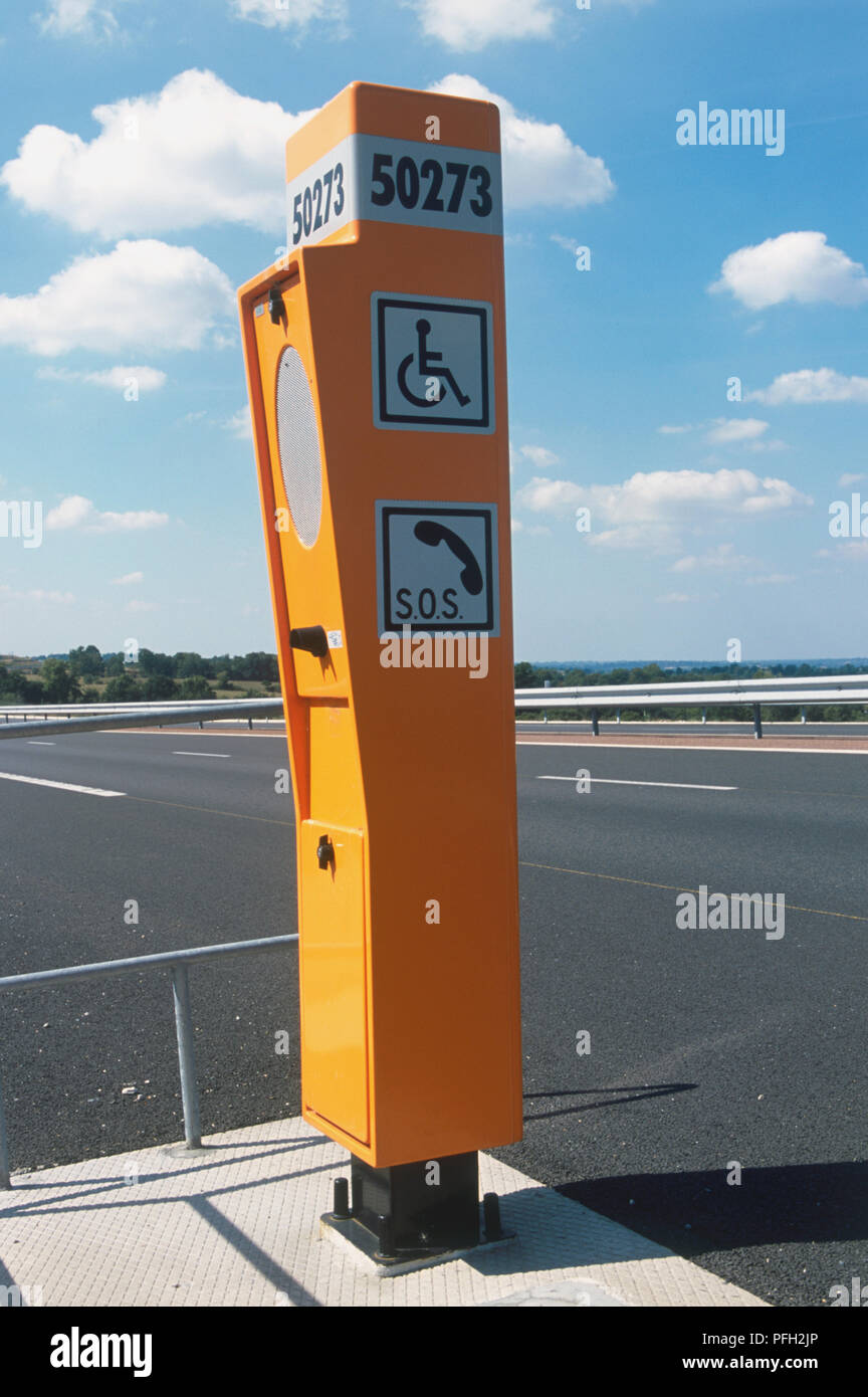 France, Normandy, emergency telephone box on motorway Stock Photo - Alamy