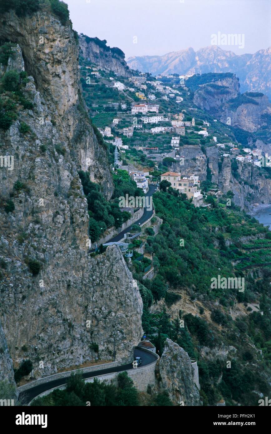 Italy, steep coastal road built on side of mountain Stock Photo - Alamy