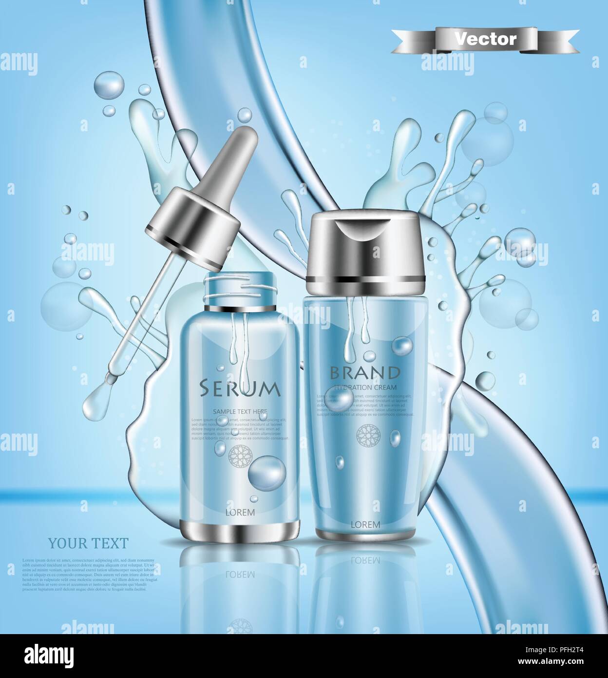 Realistic water serum and lotion Hydration cosmetic set Vector. Product ...