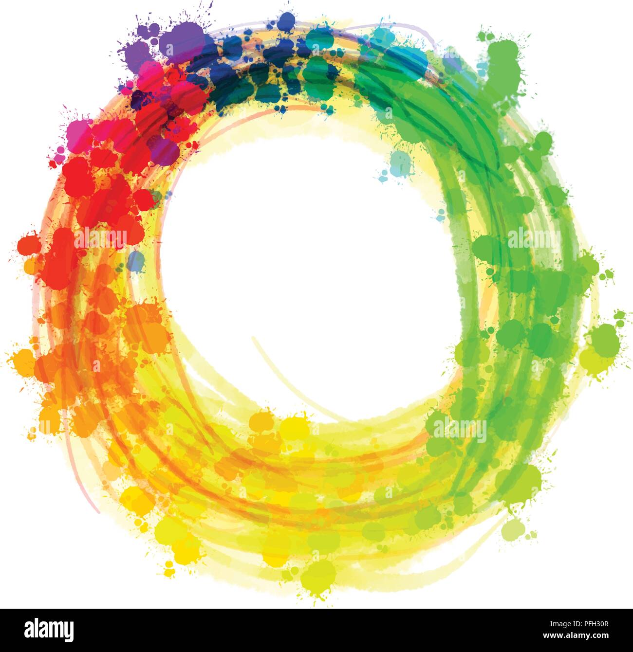 Multicolor splashed watercolor circle. Hand drawn vector sketch for ...