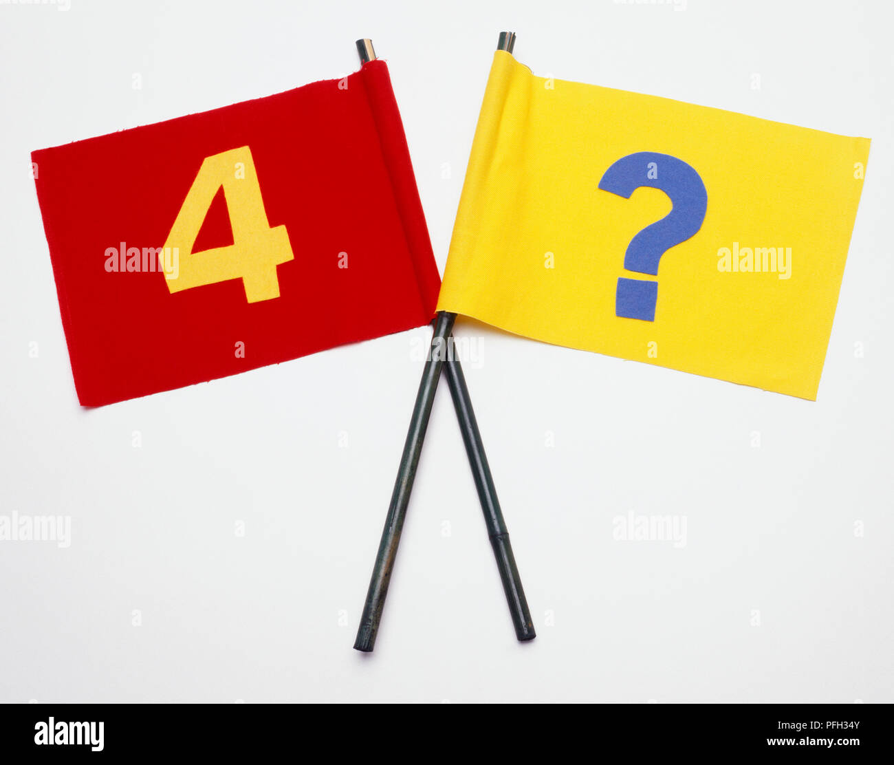Two flags, one showing number 4, the other showing a blue question mark ...