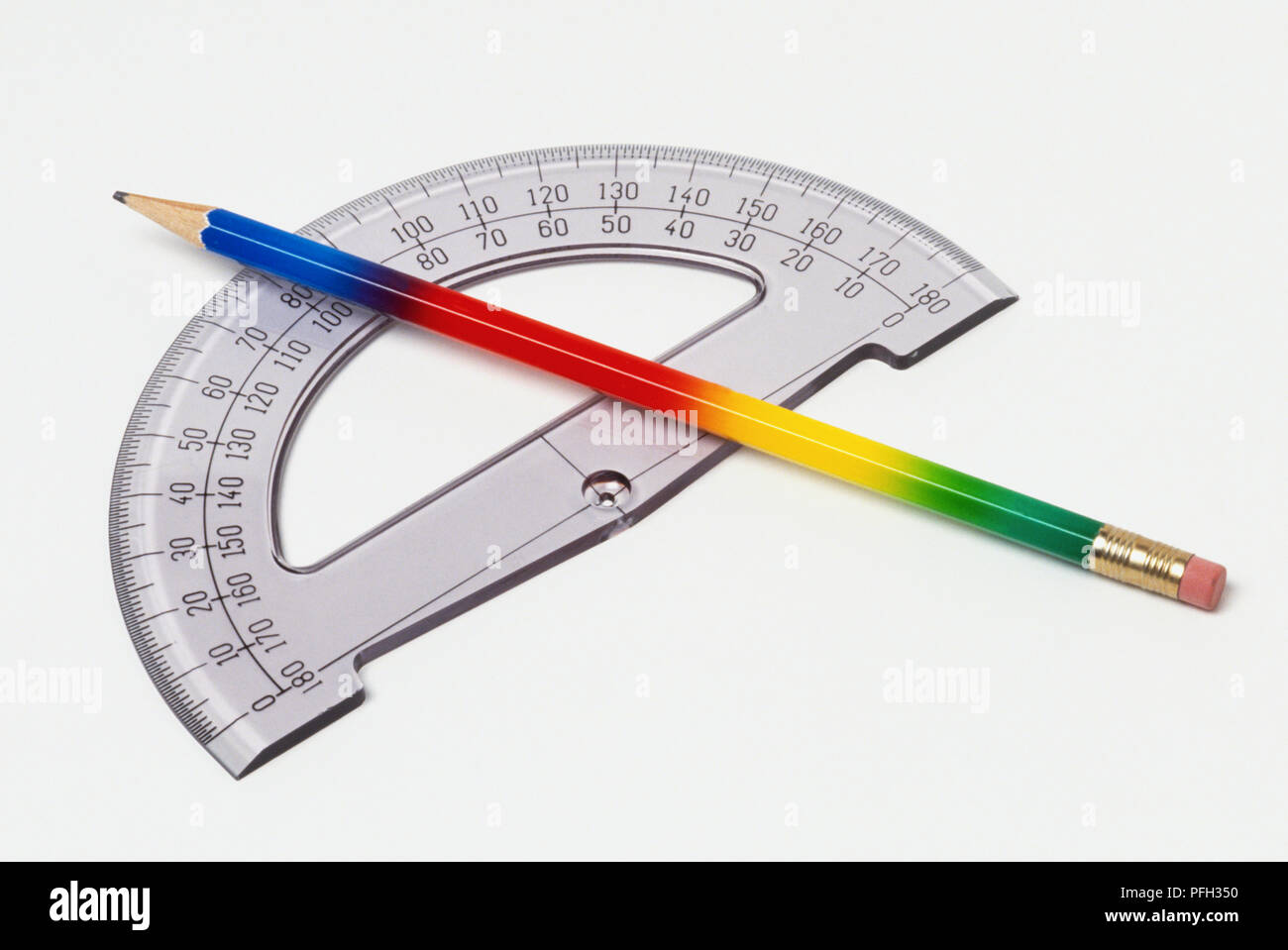 Pencil and protractor, high angle view Stock Photo - Alamy