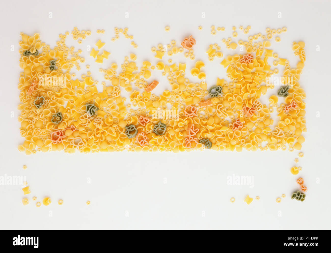 Varieties of small pasta shapes, including plain durum wheat, spinach ...