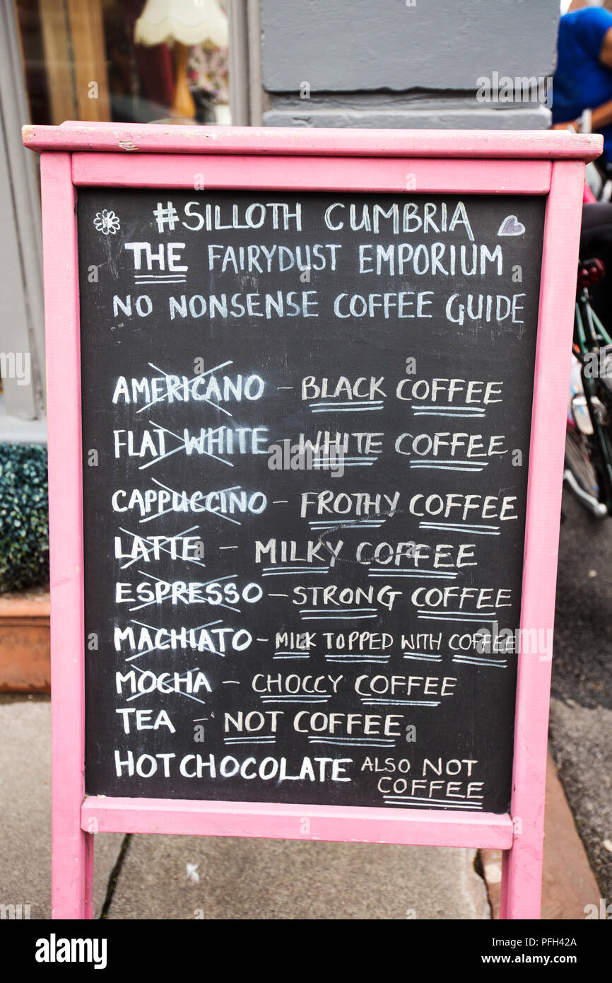 A humorous board outside a cafe in Silloth, Cumbria, UK Stock Photo - Alamy