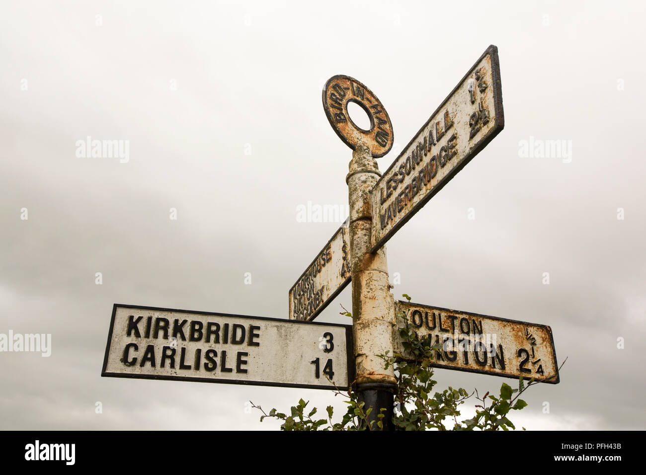 An old Cumberland county council road sign at Bird in Hand, near Oulton ...