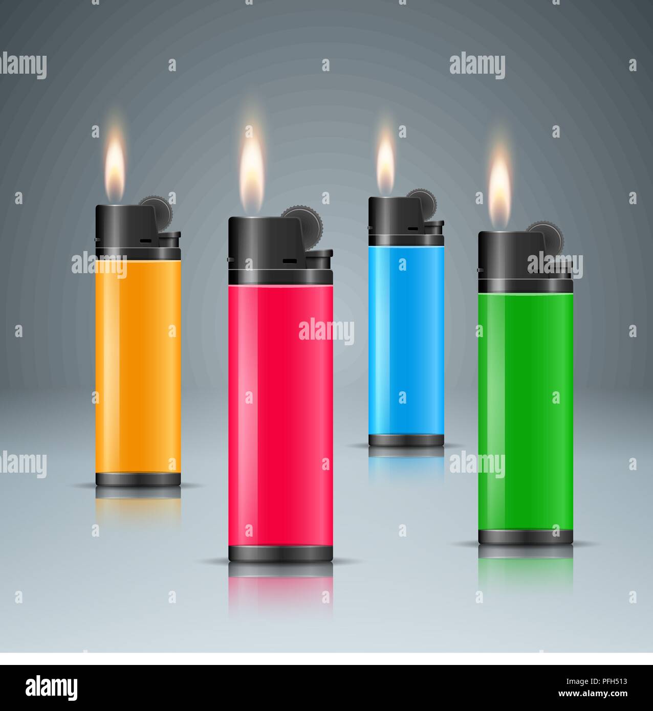 Set four color lighter with fire Stock Vector Image & Art - Alamy