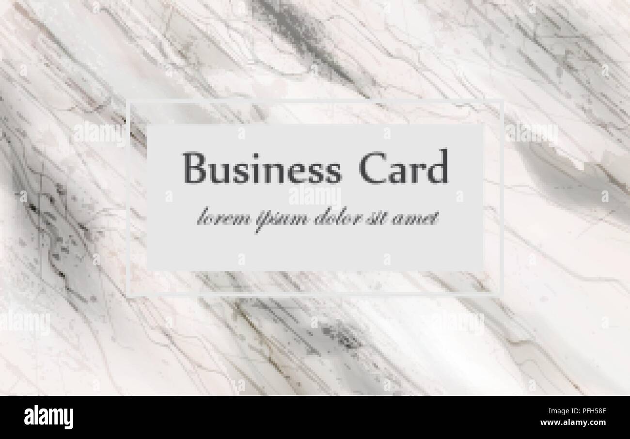 Business card on white marble background. Elegant poster with stone ...