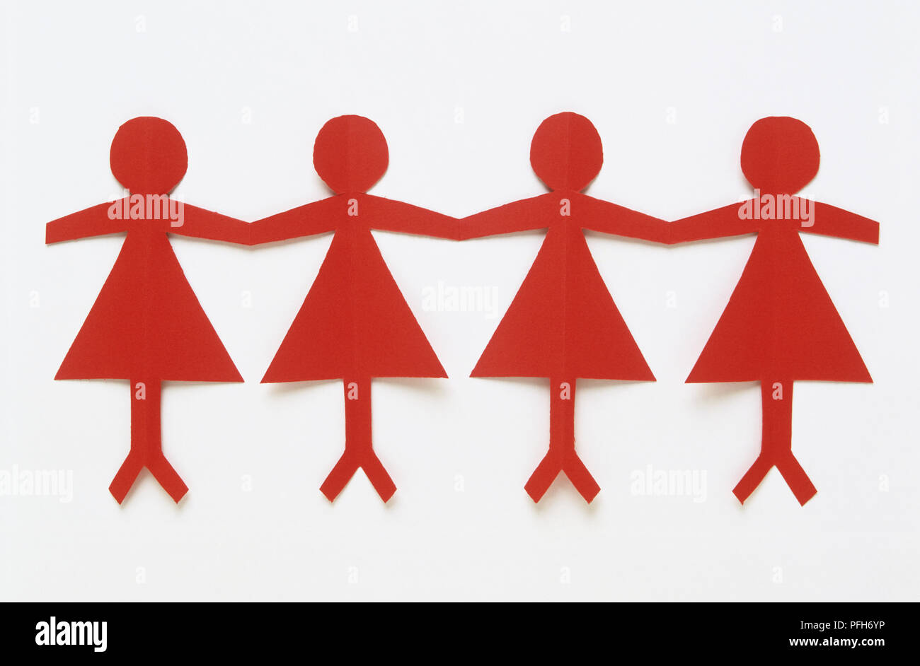 Red paper-chain women, front view Stock Photo - Alamy