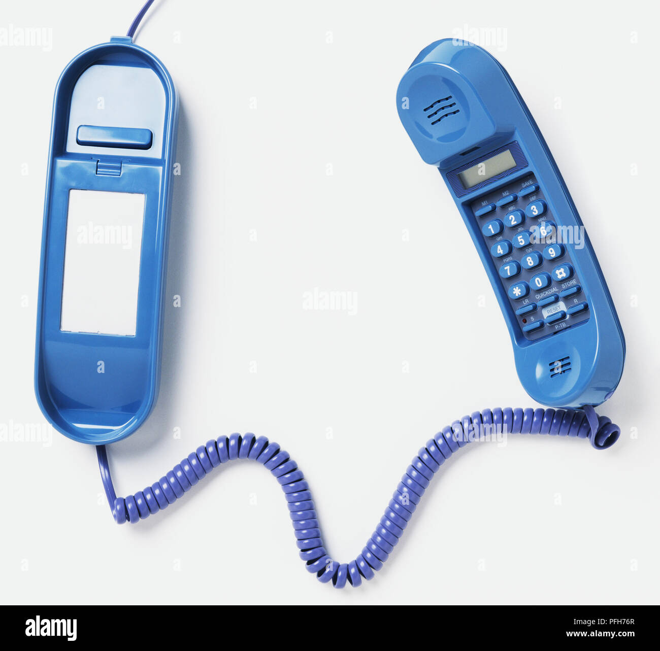 Blue cord phone, buttons on receiver Stock Photo - Alamy