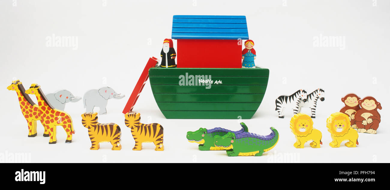 Miniature Noah's Ark with pairs of animals, including giraffes ...