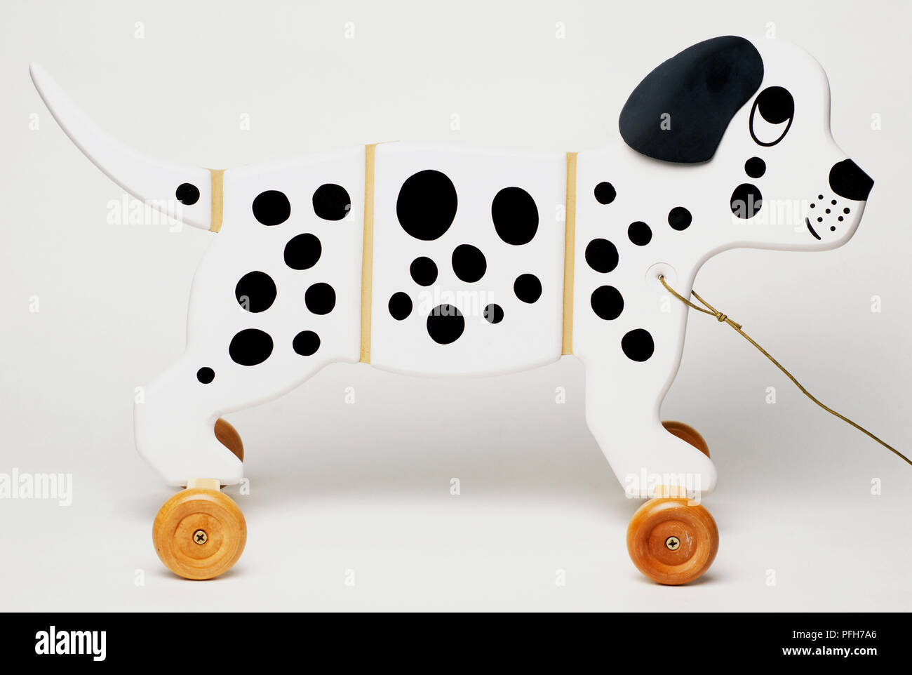 Black spotted dog on wheels Stock Photo - Alamy