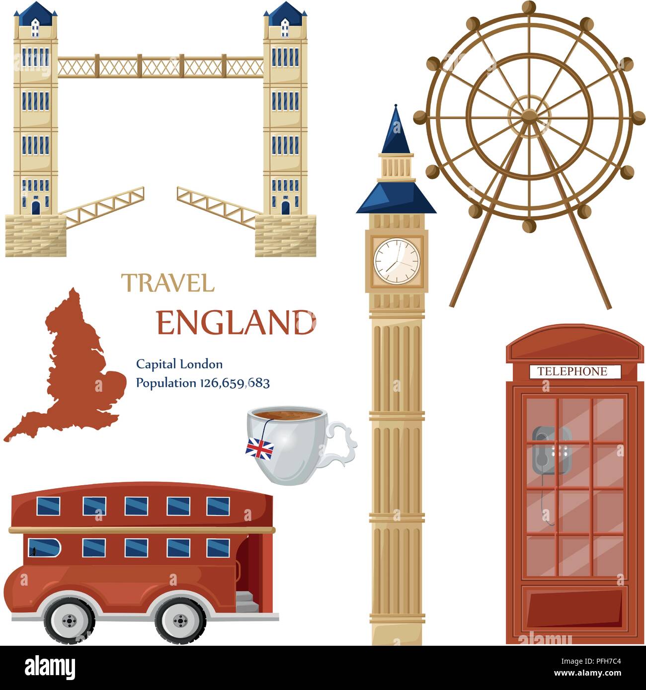 England travel landmarks collection Stock Vector Image & Art - Alamy