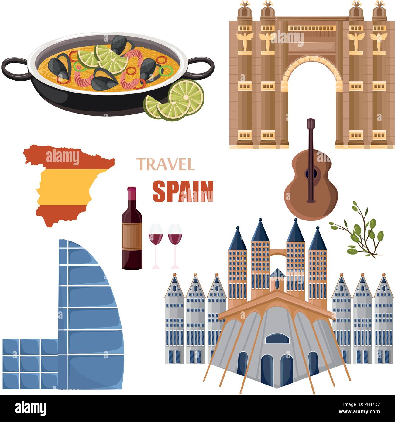 Spain travel landmarks collection Stock Vector Image & Art - Alamy