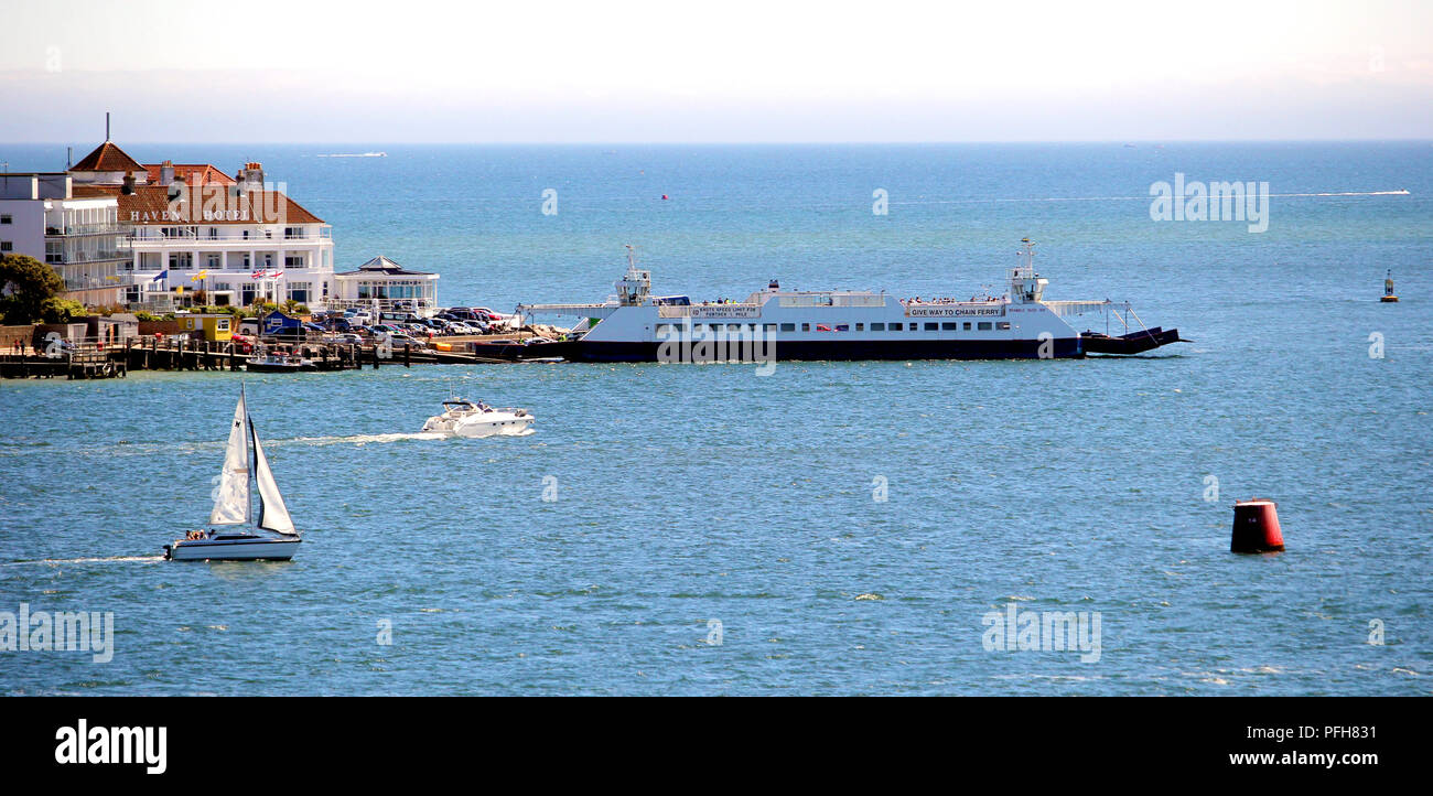 Sandbanks, Dorset, England - June 02 2018: Distant panoramic view of ...