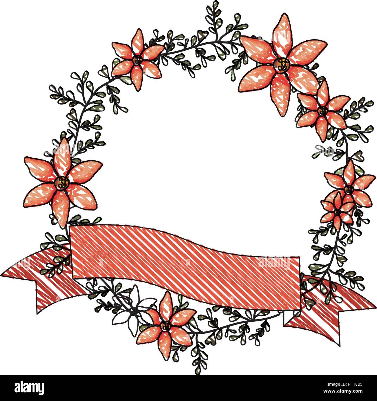 beautiful flower and ribbon circular frame Stock Vector Image & Art - Alamy