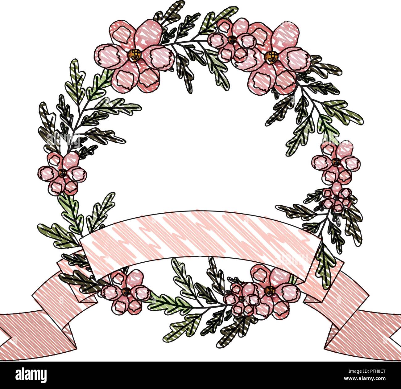 beautiful flower and ribbon circular frame Stock Vector Image & Art - Alamy