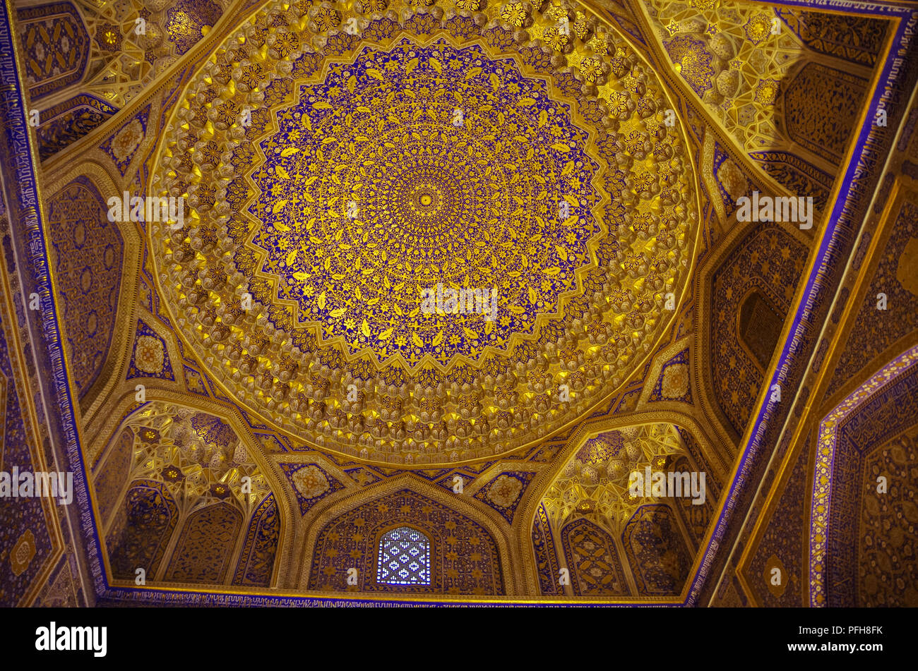 Samarkand, Uzbekistan - April 26, 2015: Interior of Tilya Kori Mosque ...