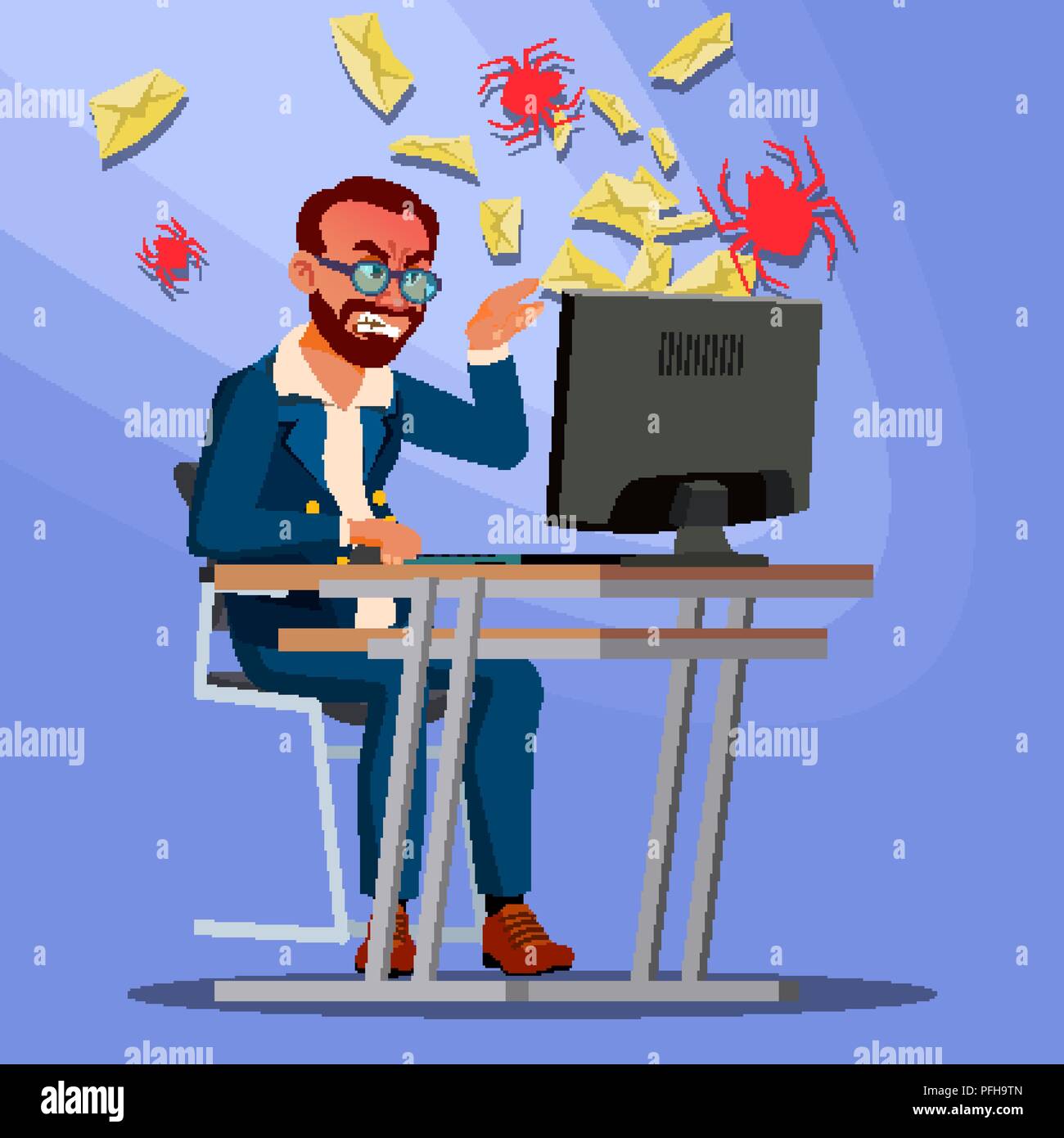 Spam Virus Concept Vector. Man. Internet Technology. Online Mail Attack ...