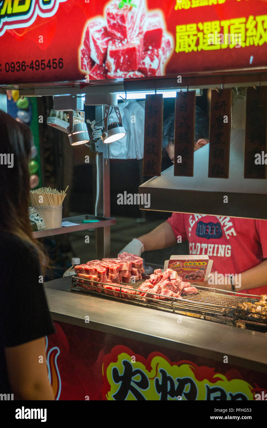 Meat street food stand, night market, Taipei, Taiwan Stock Photo - Alamy