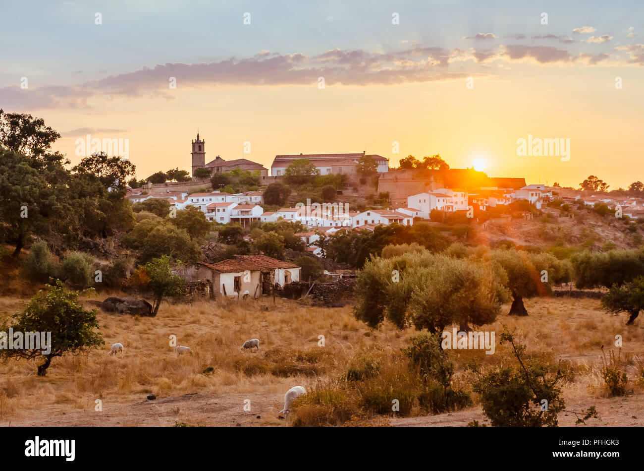 sunset in Valencia de Alcantara, Cáceres, Extremadura, Spain Stock ...