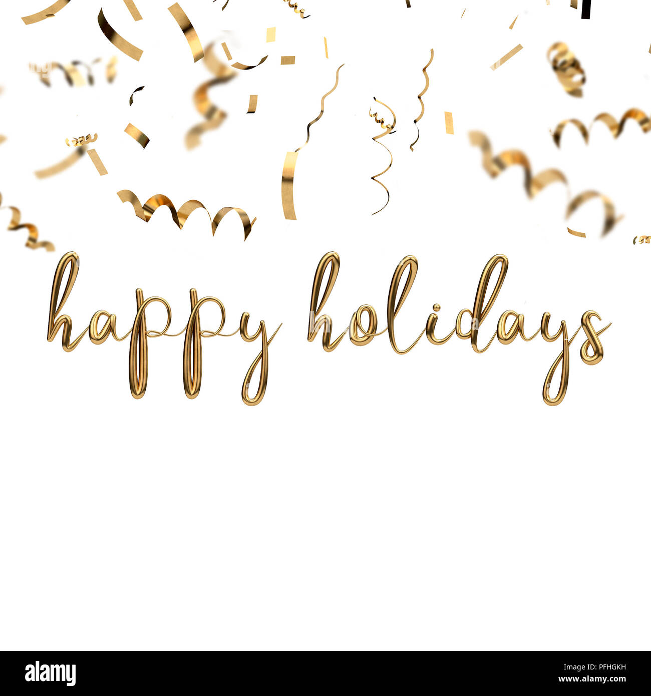 Happy holidays golden hand written festive message with gold confetti ...
