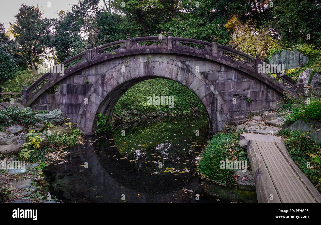 Ancient stone bridge at the park in Tokyo, Japan Stock Photo - Alamy
