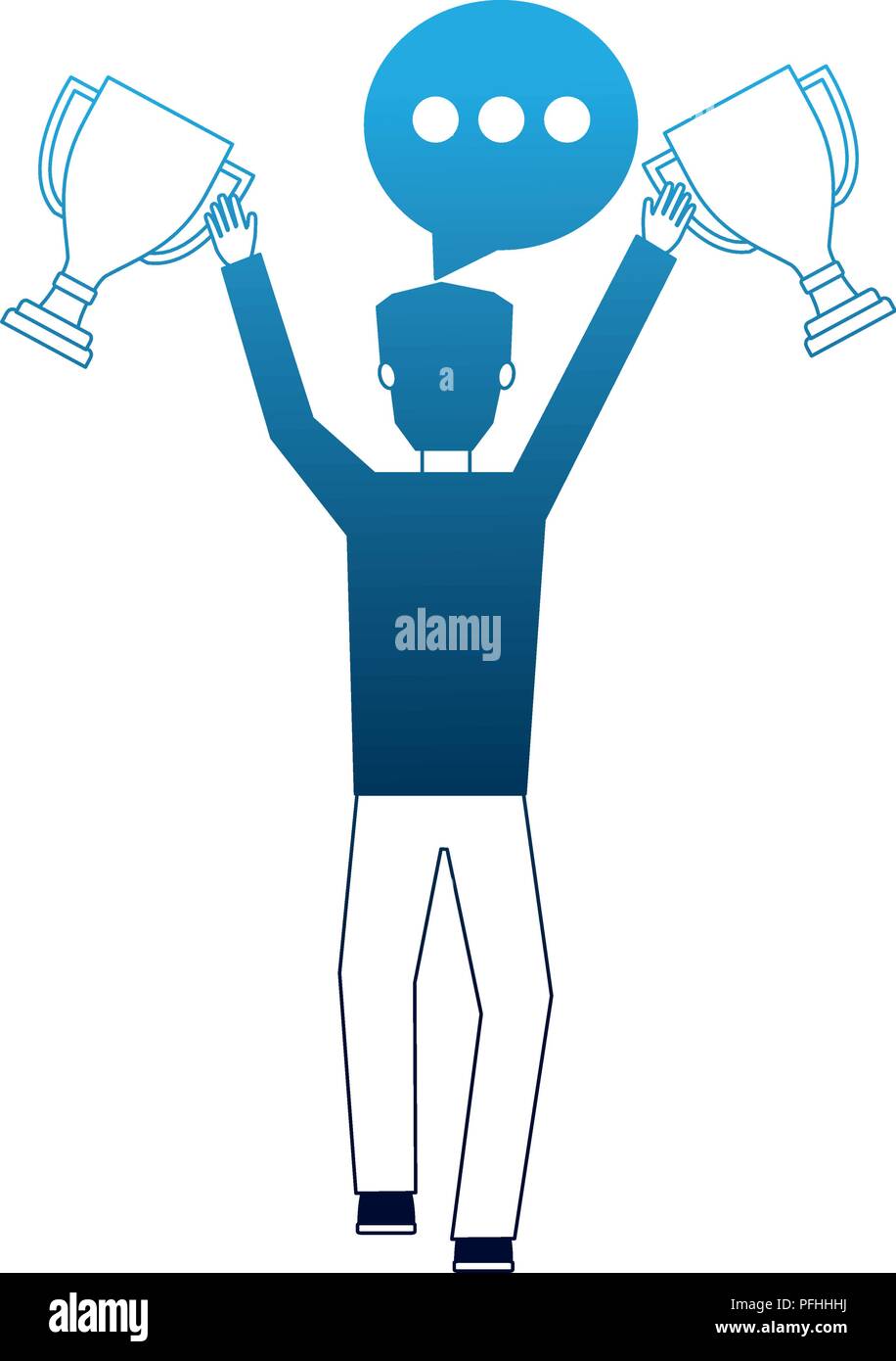 Businessman Holding Trophies Award Speech Bubble Vector Illustration