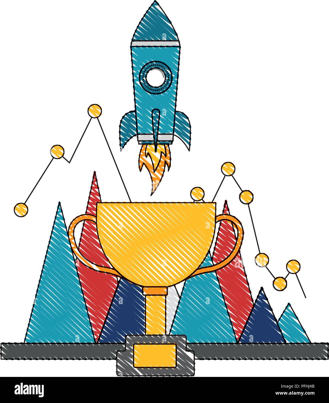 business chart diagram trophy and rocket vector illustration Stock ...